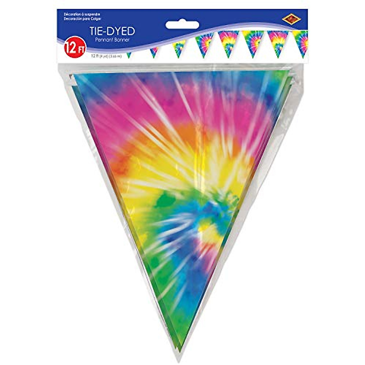 Beistle 1960’s Tie Dyed Pennant Banner – Indoor/Outdoor Hanging Décor For 60’s Theme and Birthday Party Supplies
