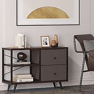 SDHYL Fabric Dresser with 2 Drawers and 2-Tier Storage Shelf, Wide Chest of Drawers Storage Cabinet, Closet Storage Organizer Unit with Steel Frame, Fabric Storage Dresser for Bedroom and Living Room