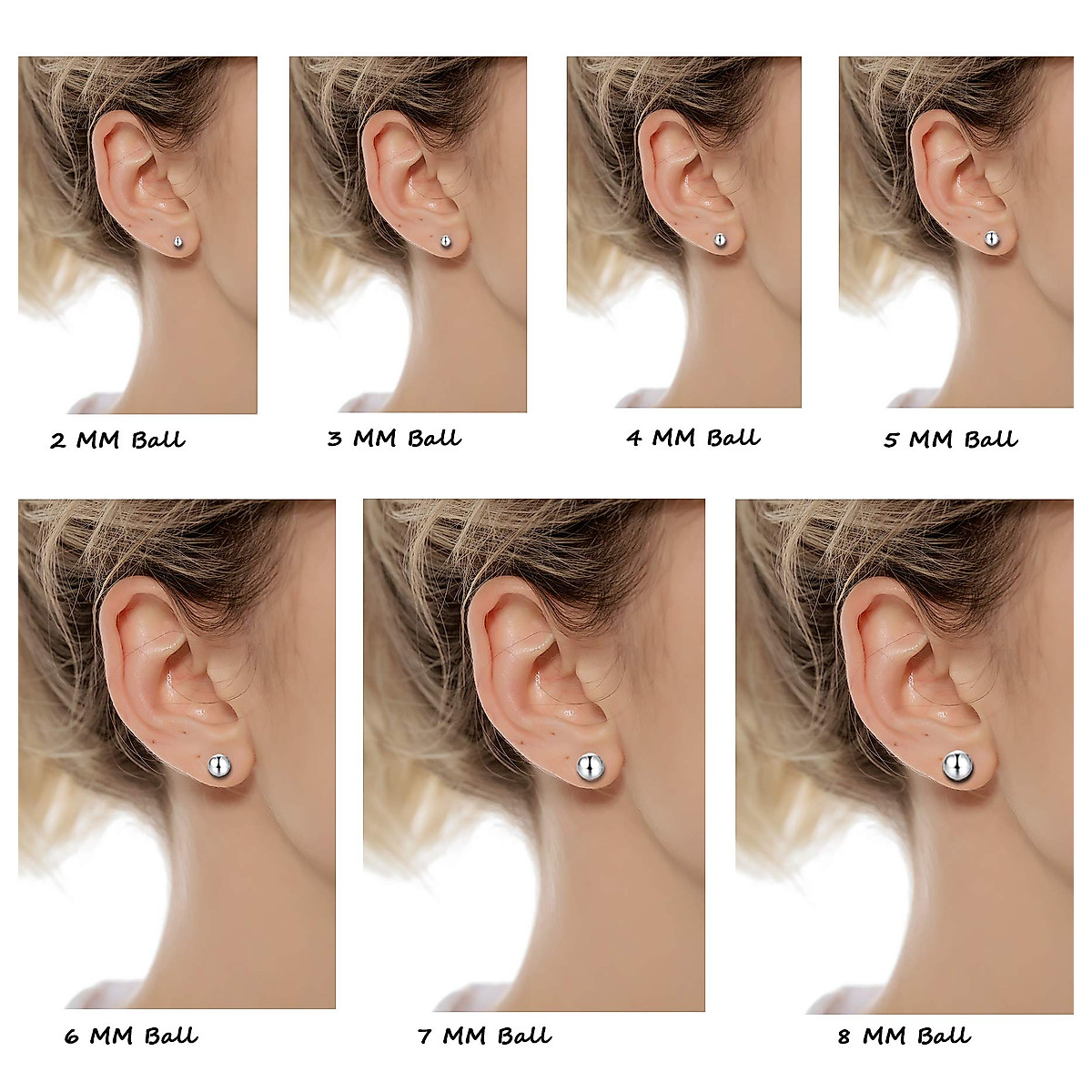 Tornito 14 Pairs Stainless Steel Ball Stud Earrings Barbell Cartilage Tragus Helix Ear Piercing For Men Women 2-8mm Silver Black