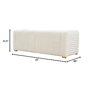 Meridian Furniture 640Cream-S Ravish Collection Modern | Contemporary Velvet Upholstered Sofa with Deep Channel Tufting + Both Gold & Chrome Legs Included