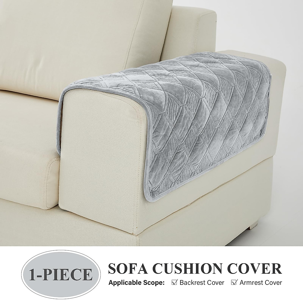Deep Dream 1 Piece Couch Arm Covers, Backrest Covers, Sectional Couch Covers, Anti-Slip Armrest Covers for Dogs Cats Recliner Loveseat Sofa L Shaped, 28 x 28 Inch - Light Gray(1 Piece)