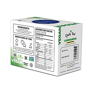 QuikTea Vegan Unsweetened Cardamom Instant Chai Tea Latte - 10 Count Single Box - Convenient, Easy Ayurvedic Dairy Free Alternative - All Natural Non GMO Superfood