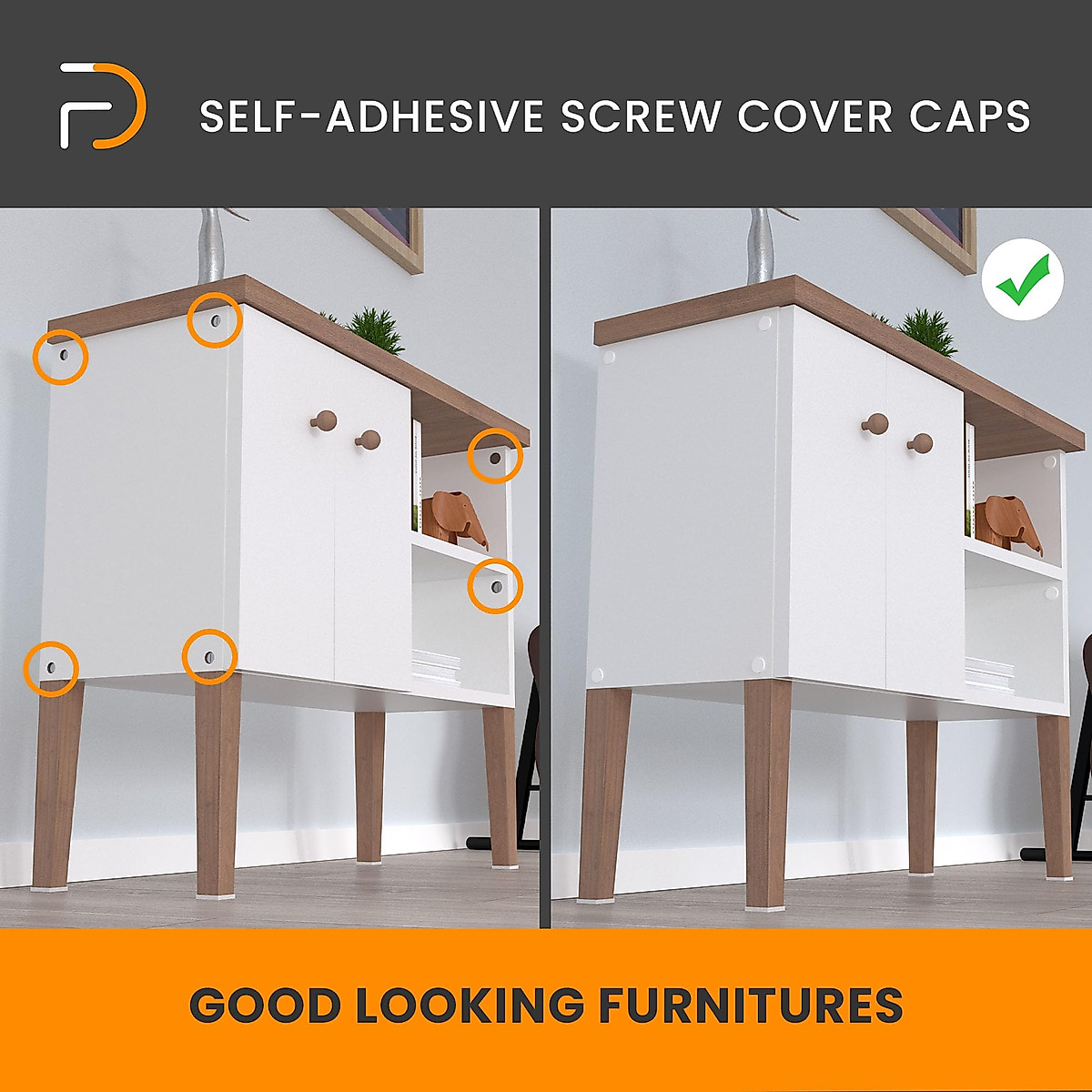 Furndiy 7/8" - 21mm 36 Pcs White Self-Adhesive Screw Cover Caps - Screw Hiding - Screw Hole Cover Caps - Nail Cover - Screw Hole Stickers - Based in USA