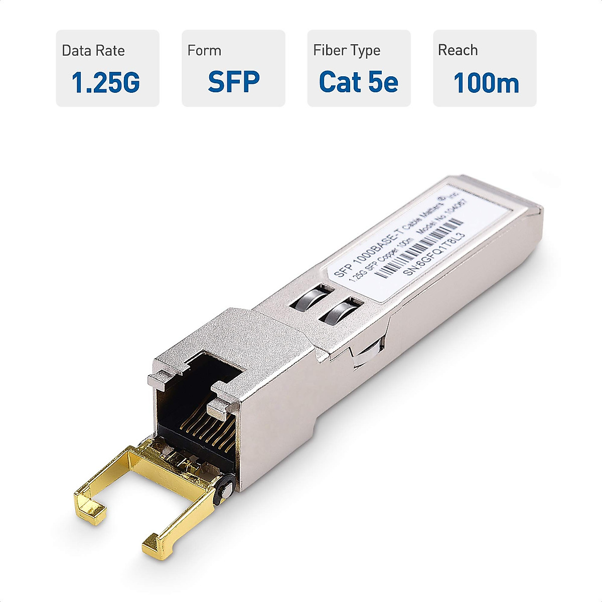 Cable Matters 1000BASE-T Gigabit SFP to RJ45 Copper Ethernet Modular Transceiver for Cisco, Ubiquiti, TP-Link, Huawei, Netgear, and Supermicro Equipment