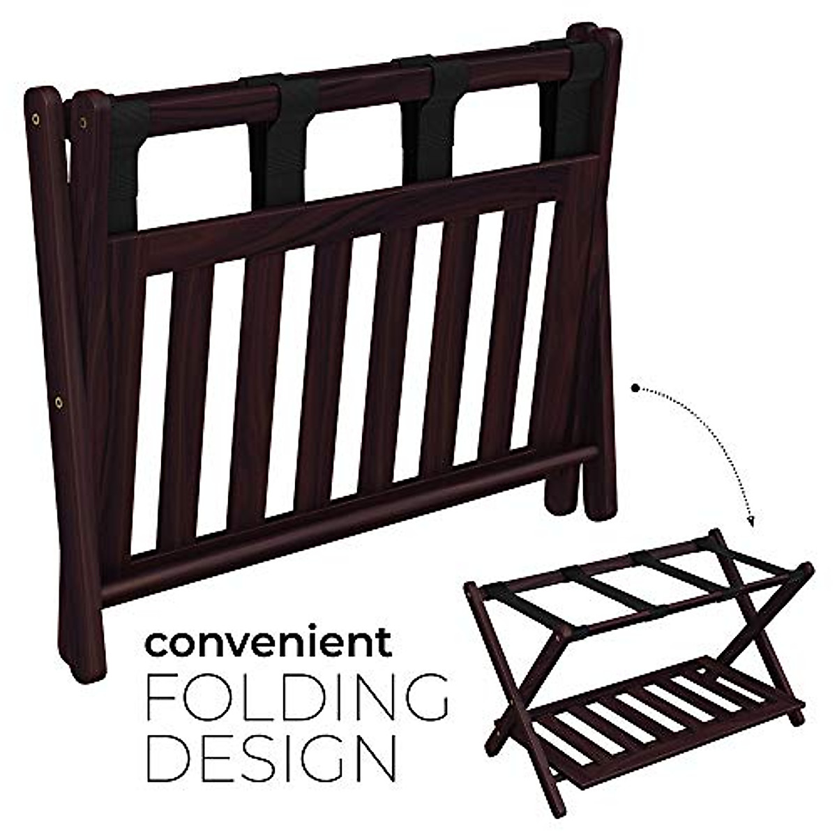 Stony Edge folding luggage rack for guest room Perfect sized 26.75”x16”x22.25” with Extra Shelf Storage - Suitable for Luggage, Suitcase and Shoes (Espresso)