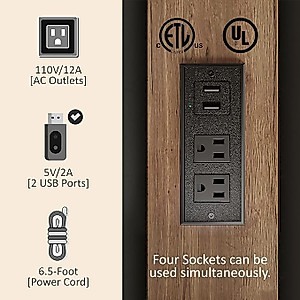 AMERLIFE Full Size Bed Frame Industrial Platform Bed with Charging Station, 2-Tier Storage Headboard/No Box Spring Needed/Noise-Free/Rustic Brown