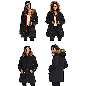 GRACE KARIN Long Winter Coat for Women Hooded Thicken Fleece Parkas Coat Faux Fur Jackets with Pockets 2XL Black