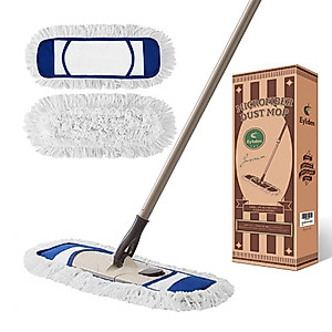 Eyliden Dust Mop with 2 Reusable Washable Pads - One Touch Replacement, Height Adjustable Handle, Wet & Dry Mops for Floor Cleaning, Hardwood, Laminate, Tile Flooring Push Dust Broom