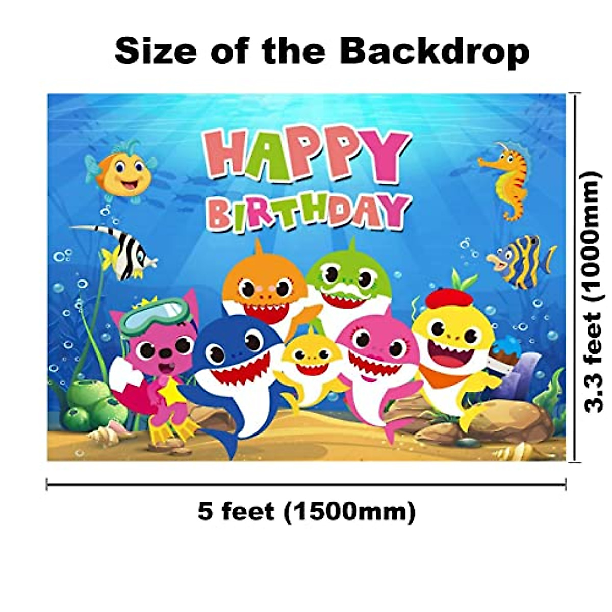 GRATULON Babe Shark Party Supplies for Birthday Decorations, Gratulon Vinyl Light-Weight Babe Shark Backdrop for Baby Shower and Kids’ Bedroom Wall Sticker Décor Blue 5x3 ft