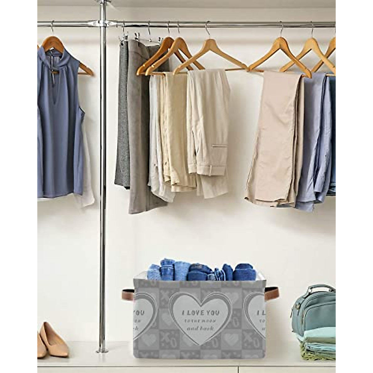 Large Capacity Storage Bins Valentine's Day I Love You to the Moon and Back Storage Cubes, Collapsible Storage Baskets for Organizing for Bedroom Living Room Shelves Home 15x11x9.5 In