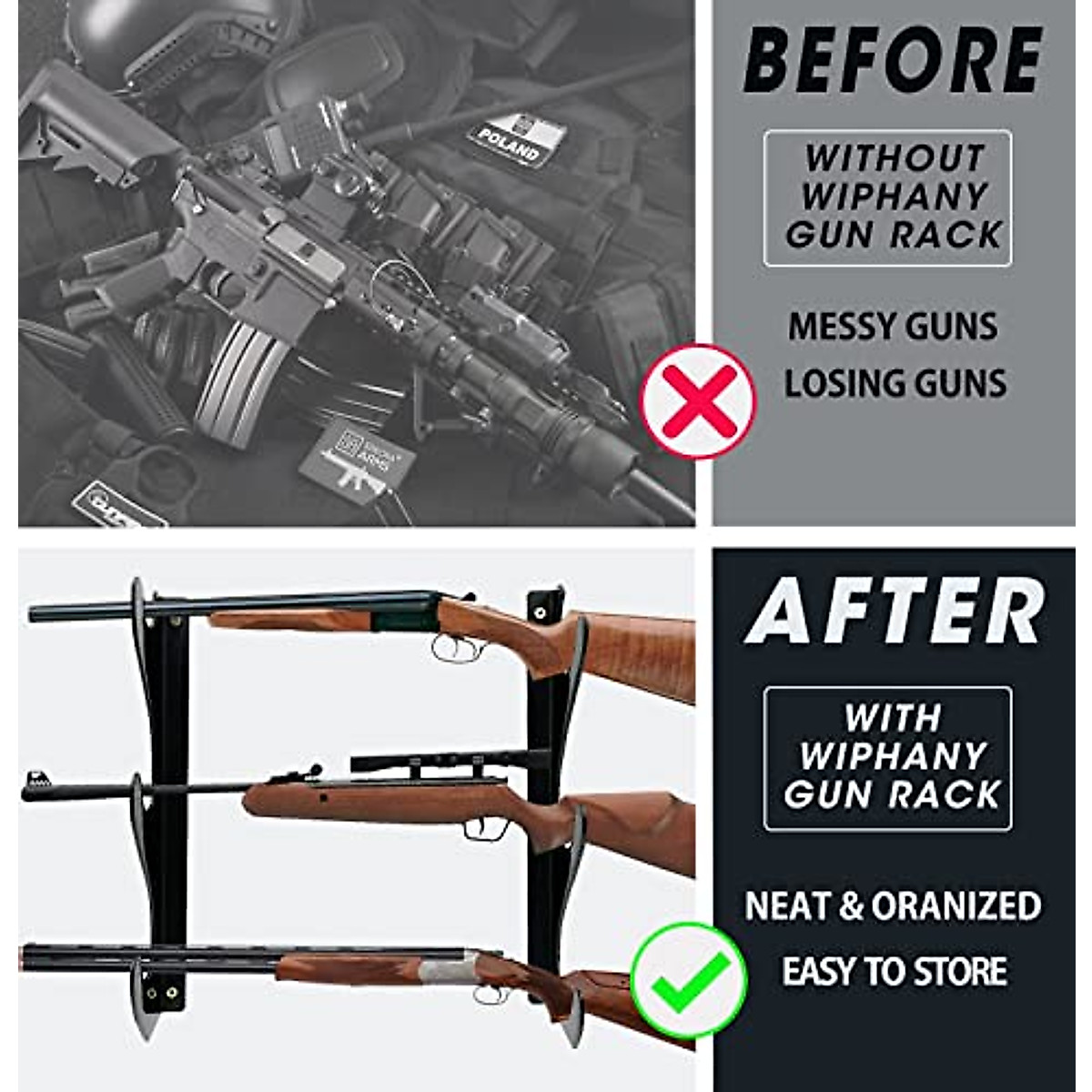 WIPHANY Gun Metal Rack Storage Shotgun Hooks Shotgun Hangers Any Shotguns Archery Bow with Soft Padding and Heavy Duty Steel Black (Updated Gun Rack)