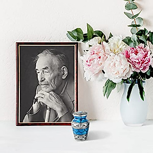 Shared Memories Cremation Urns for Human Ashes - 4 Small Keepsake Mini Urns for Human Ashes | Beautiful Engraved Funeral Urn for Human Ashes in Keepsake Box (Blue, 4)