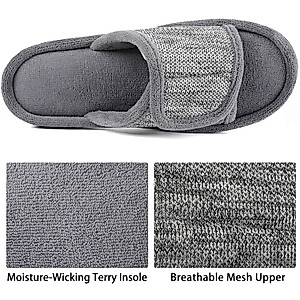 RockDove Men's Adjustable Wrap Memory Foam Slide Slipper, Size 11-12 US Men, Grey
