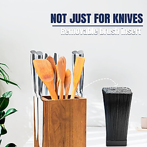 Dmore magnetic knife block without knives, 360° rotatable magnet knife holder stand made of fine acacia wood, Extra Large capacity knife storage for knives and utensils for kitchen counter top