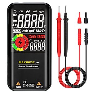 MAXRIENY Digital Multimeter, Color LCD with Smart Mode, 3 Results Display 9999 Counts Auto-Ranging Pocket Voltmeter Capacitance Ohm Continuity Frequency Diode Duty Cycle Live Check Voltage Tester