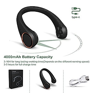 TOAOB Portable Neck Fan, Hands Free Bladeless Fan, Rechargeable Wearable Personal Fan, Leafless Neck Cooling Air Conditioner, Headphone Design, 3 Speeds, USB Powered Neck Fan-Black