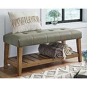 Signature Design by Ashley Cabellero Modern Upholstered Accent Bench, Light Gray & Brown