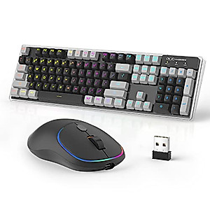 Wireless Gaming Keyboard and Mouse Combo, MageGee V550 2.4G Rechargeable RGB Backlit Keyboard with Clear Shell, Full Size Waterproof Keyboard & LED Mice for PC/Laptop - Gray & Black
