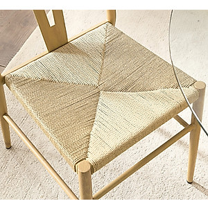 Melpomene 5 Pieces Rattan Wicker Dining Table Set with 44" Round Table Glass Top and Four Chairs,for Kitchen, Living Room and Dining Room