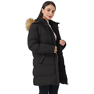 WenVen Women's Winter Thicken Warm Coat with Fur Removable Hood (Black, XL)