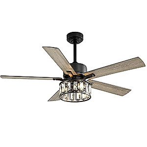 Breezary 52 Inch Ceiling Fans with Light Remote Control 5 Reversible Blade Chandelier Low Profile Ceiling Fans for Bedroom Home Office (Black)