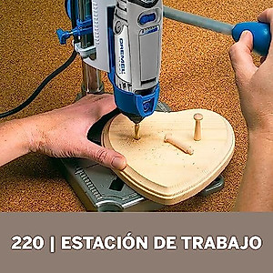 Dremel Drill Press Rotary Tool Workstation Stand with Wrench- 220-01- Mini Portable Press- Holder- 2 Inch Depth- Ideal for Drilling Perpendicular and Angled Holes- Table Top , Silver