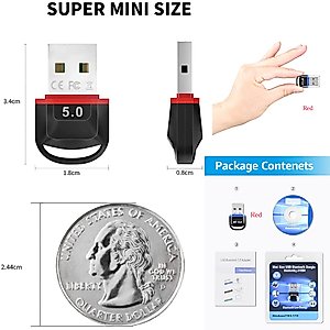 GAROGYI USB Bluetooth Adapter for PC, 5.0 Bluetooth Dongle Receiver Supports Windows 11/10/8.1/8/7/XP for Desktop, Laptop, Mouse, Keyboard, Printers, Headsets, Speakers