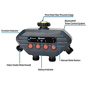 Eden 93443 4-Zone Bluetooth Water Timer |, Stainless Steel Washers