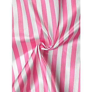 Remidoo Women's Striped Silk Satin Short Sleeve Button Down Pajama Set 2 Piece Pjs Loungewear Pink Large