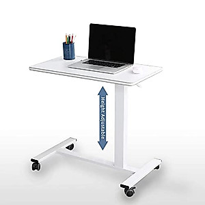 TigerDad Pneumatic Adjustable Overbed Table with Gas Spring Riser | Medical Adjustable Bed Side Table with Wheels | Portable Standing Desk for Laptop Computer with Large Work Space 30.7"x 17"