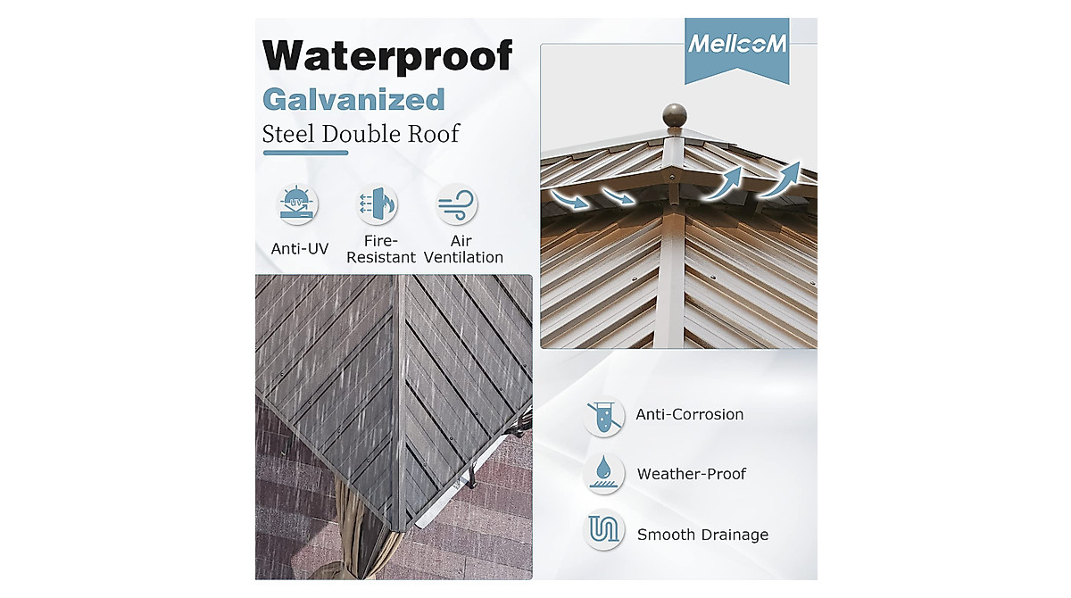 MELLCOM 10' x 13' Hardtop Gazebo - Durable Garden Pergola