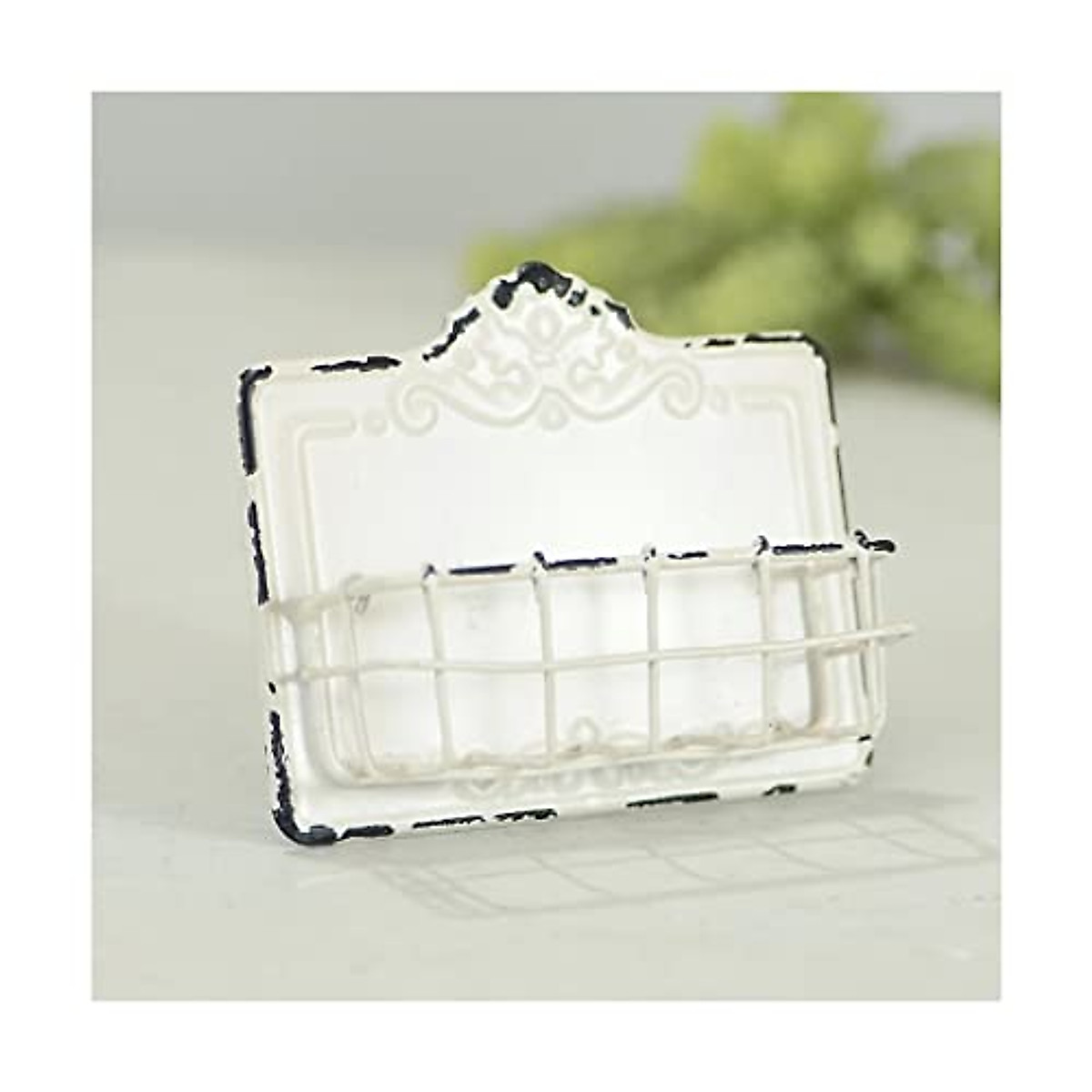 VIP Home & Garden MT2155 Vintage Style Antique Business Card Holder, White, Metal
