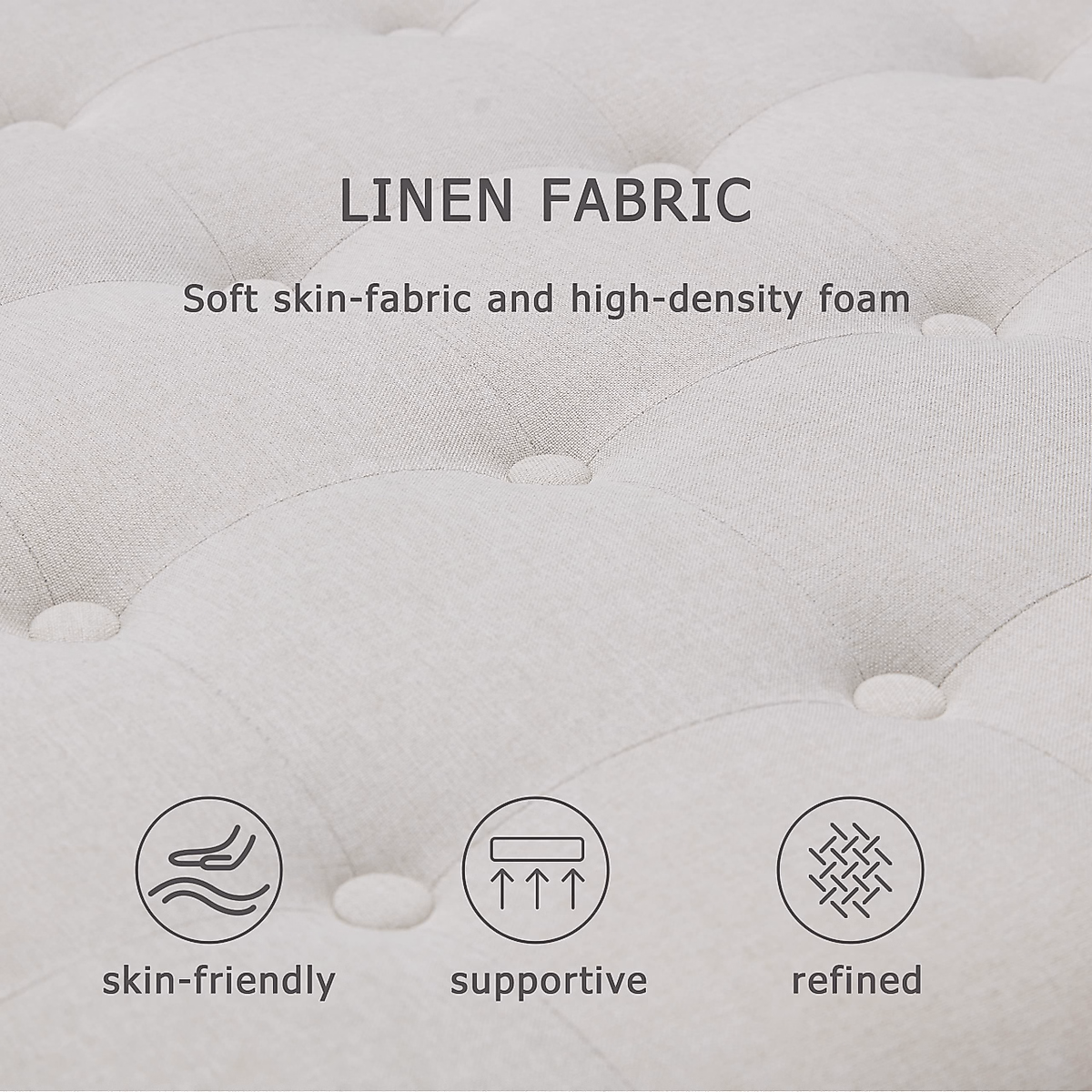 Tbfit Large Square Tufted Upholstered Ottoman Bench and Coffee Table with Storage, Oversized Footrest for Living Room, Beige