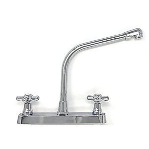 Chromed Surface Two-Handle Tall Stainless Steel Spout Kitchen Faucet [3015 PC] ADA 8-Inch Center Hole Plastic Body, Ideal for RV's or Rental Apartment Buildings, No Lead