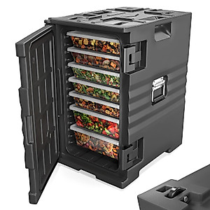 ROVSUN 109 QT Insulated Food Pan Carrier, Hot Box Food Warmer w/Wheels Double Buckles and Handles, Stackable Hot Boxes for Catering Restaurant Canteen Family Party