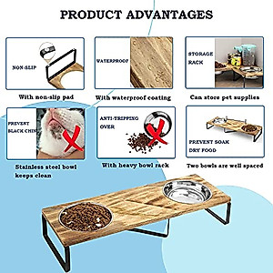 Cat Bowls Elevated Raised Cat Dog Bowl Stand with 2 Stainless Steel Cat Food Bowls for Cat Food and Water Bowls to Cats Small Dog Two Splicing Methods Carbonized Black