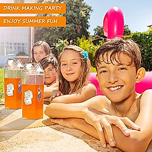 6 Pack 33 oz Clear Milk Carton Water Bottle Plastic Square Milk Bottles Portable Milk Carton Cup Milk Container for Refrigerator with 50 Pcs Cute Stickers 2 Pcs Brush for Travel Camping Outdoor Sports