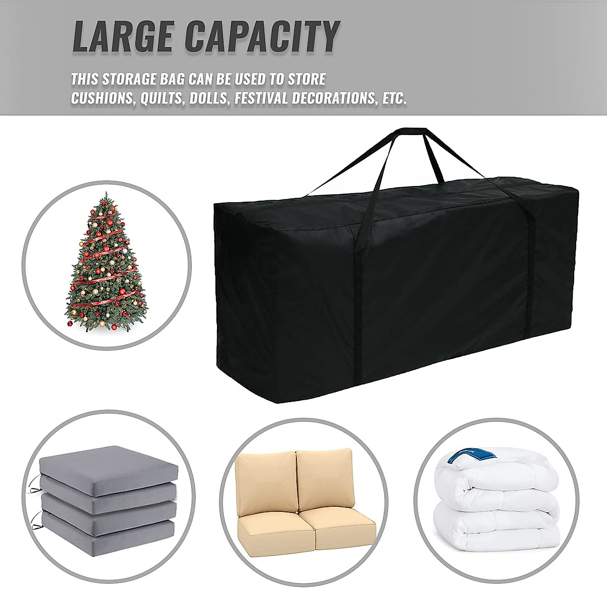 Outdoor Patio Cushion Storage Bags 68Inch Waterproof Extra Large Patio Furniture Cover Cushion Storage Bag with Handle and Zipper