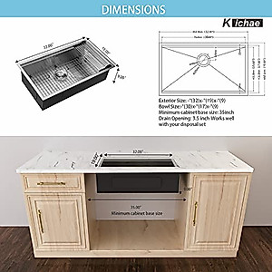 32 Kitchen Sink Undermount - Kichae 32x19 Undermount Kitchen Sinks Ledge Workstation 18-Gauge Stainless Steel Deep Single Bowl Under Counter Kitchen Sink Basin
