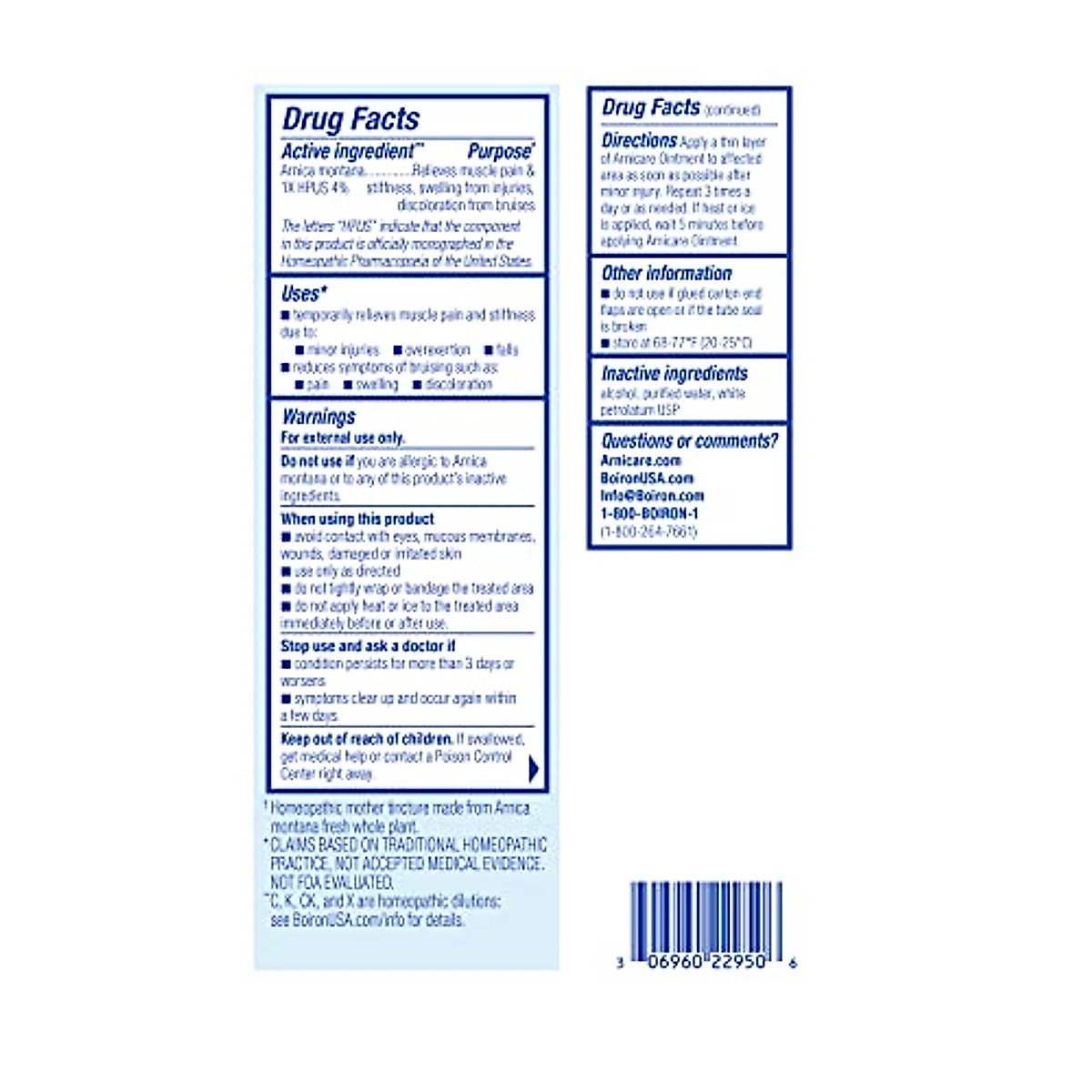 Boiron Arnicare Ointment for Soothing Relief of Joint Pain, Muscle Pain, Muscle Soreness, and Swelling from Bruises or Injury - Non-greasy and Fragrance-Free - 1 oz