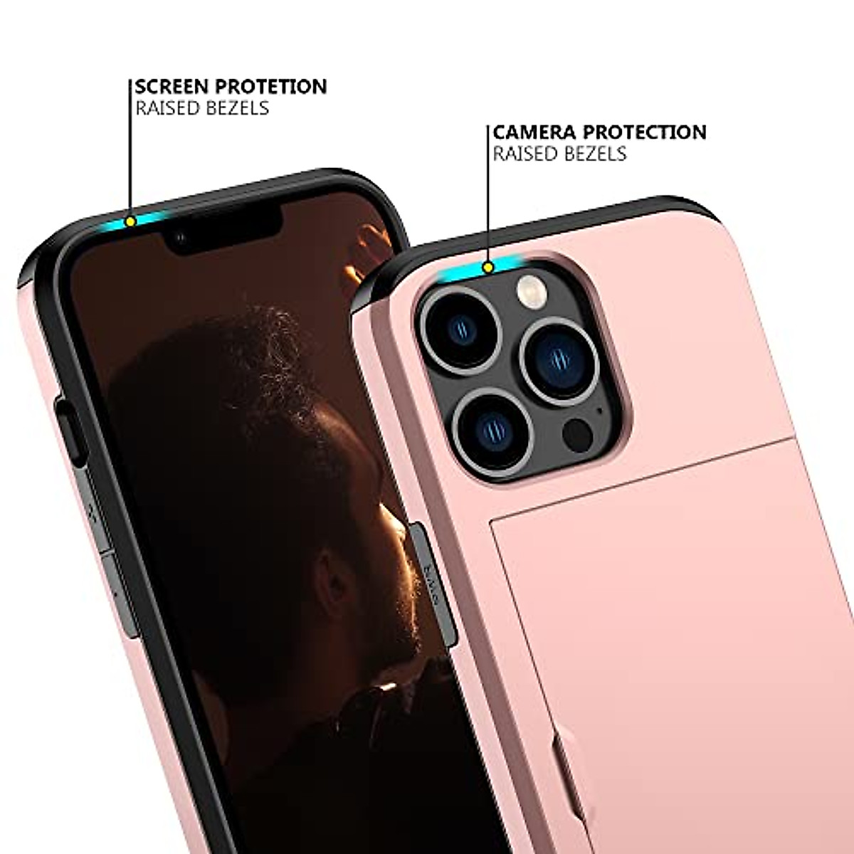 Nvollnoe for iPhone 13 Pro Case with Card Holder Heavy Duty Protective Dual Layer Shockproof Hidden Card Slot Slim Wallet Case for iPhone 13 Pro for Men&Women(Rose Gold)