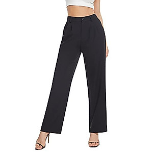 Tapata Womens Wide Leg High Waist Straight Leg Casual Pants Stretch Comfy Pockets Relaxed Fit, Black, 2