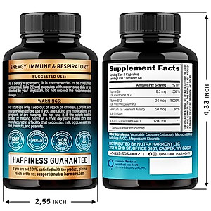 NAC Supplement | Selenium | B6 | B12 - Antioxidant, Immune Support - N Acetyl Cysteine 600 mg per Capsule, 1200 mg per Serving - Made in USA - Non-GMO, Gluten-Free, Vegan - 120 caps, 2 Month Supply