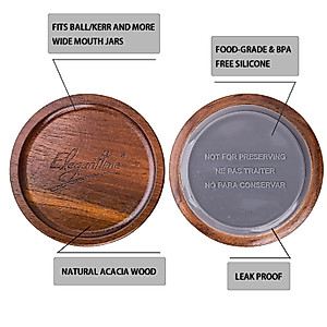 Eleganttime Wide Mouth Mason Jar Lids, 6 Pack Wooden Storage Lid with Silicone Sealing for Ball Mason Jar Canning Jars