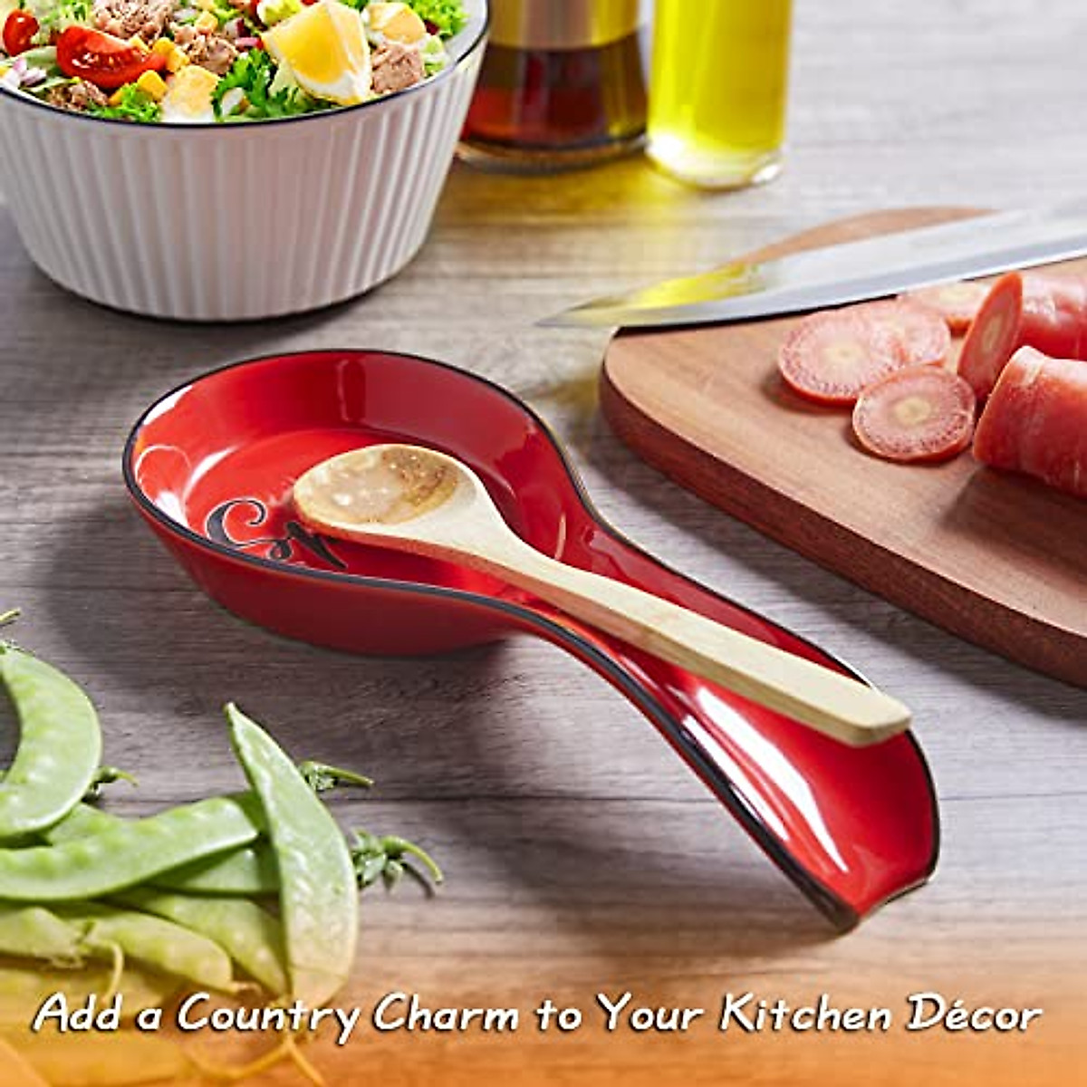 Ceramic Spoon Rest for Stove Top, DAYYET Large Spoon Holder, Spoon Rest for Kitchen Counter, Spatula Holder Utensil Rest for Ladles, Tong, Modern Kitchen Decor, Red