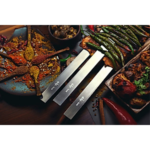 + HOM 8 Kebab 1" Wide Flat Skewers, Stainless Steel, No-Wood Handle, Koobideh Persian Kabob, Carrying Case
