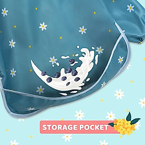 Little Dimsum Mess-Proof Baby Bibs|Infant Toddler Long Sleeve Waterproof Feeding Art Smock|Catching Food & Wipe Clean| Pack of 2 Colors Flower Sets