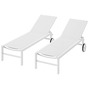 SUNLEI Patio Chaise Lounge Outdoor Set of 2, Pool Lounge Chairs for Outside w/5-Position Adjustable Backrest & All Weather, Tanning Recliner Chair for Pool Beach Deck (White, 2 Pieces)