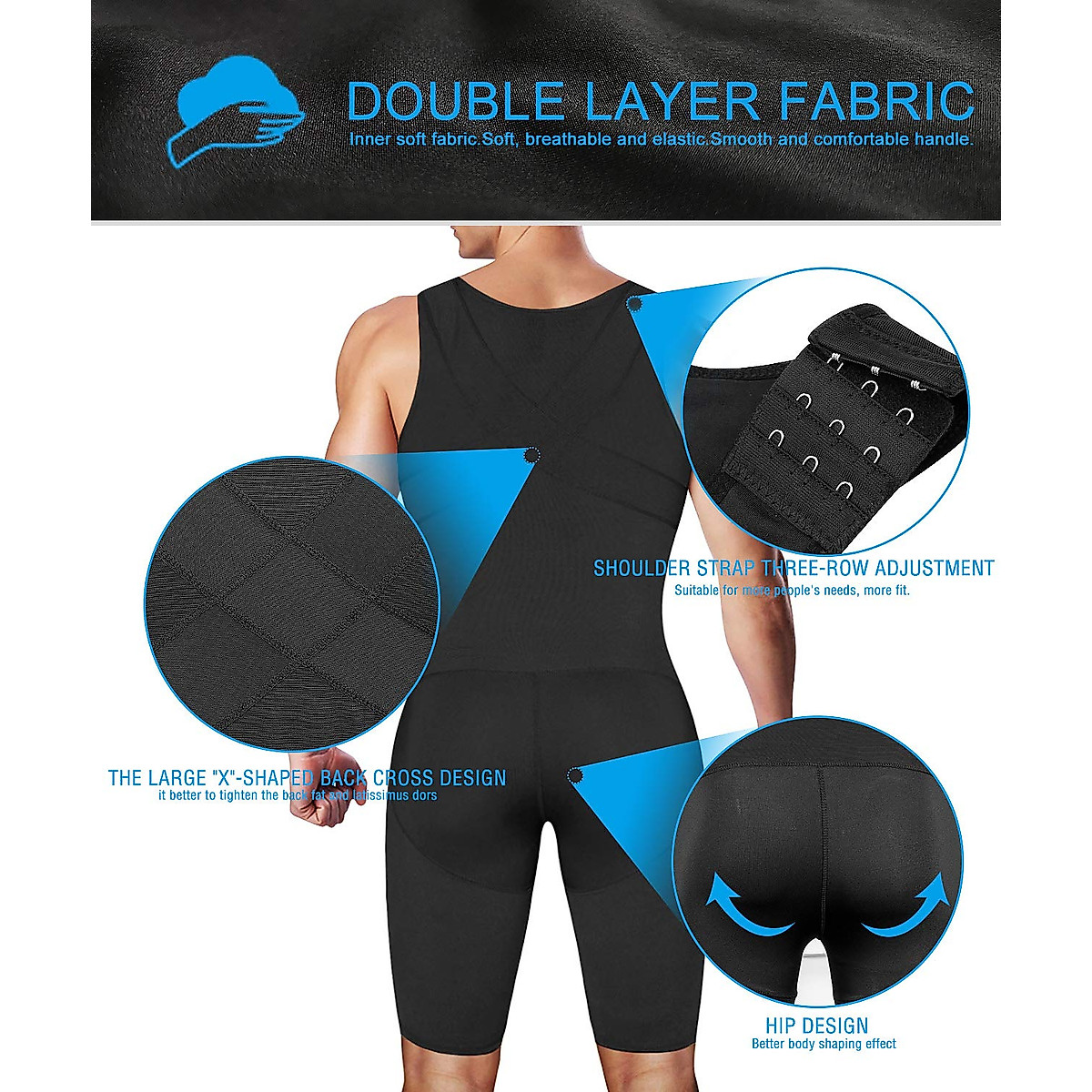 DoLoveY Men's Shapewear Bodysuit Full Body Shaper Compression Slimming Suit Breathable 3X-Large