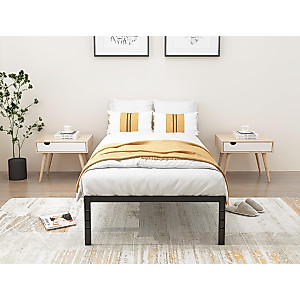 Caplisave Twin Bed Frames 18 Inch High Metal Platform, Max 2000lbs Heavy Duty Metal Slat Support Twin Size Bed Frame, Underbed Storage, Easy Assembly, No Box Spring Needed, Black